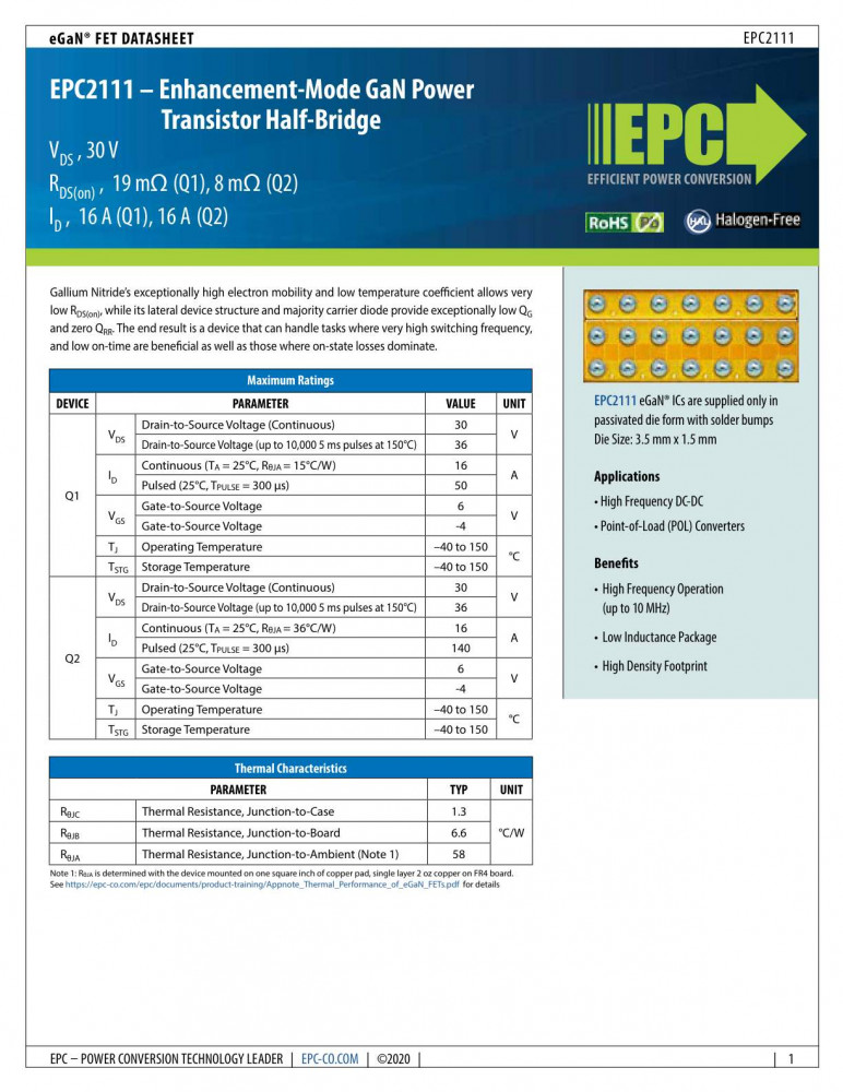 EPC2111 datasheet page 1