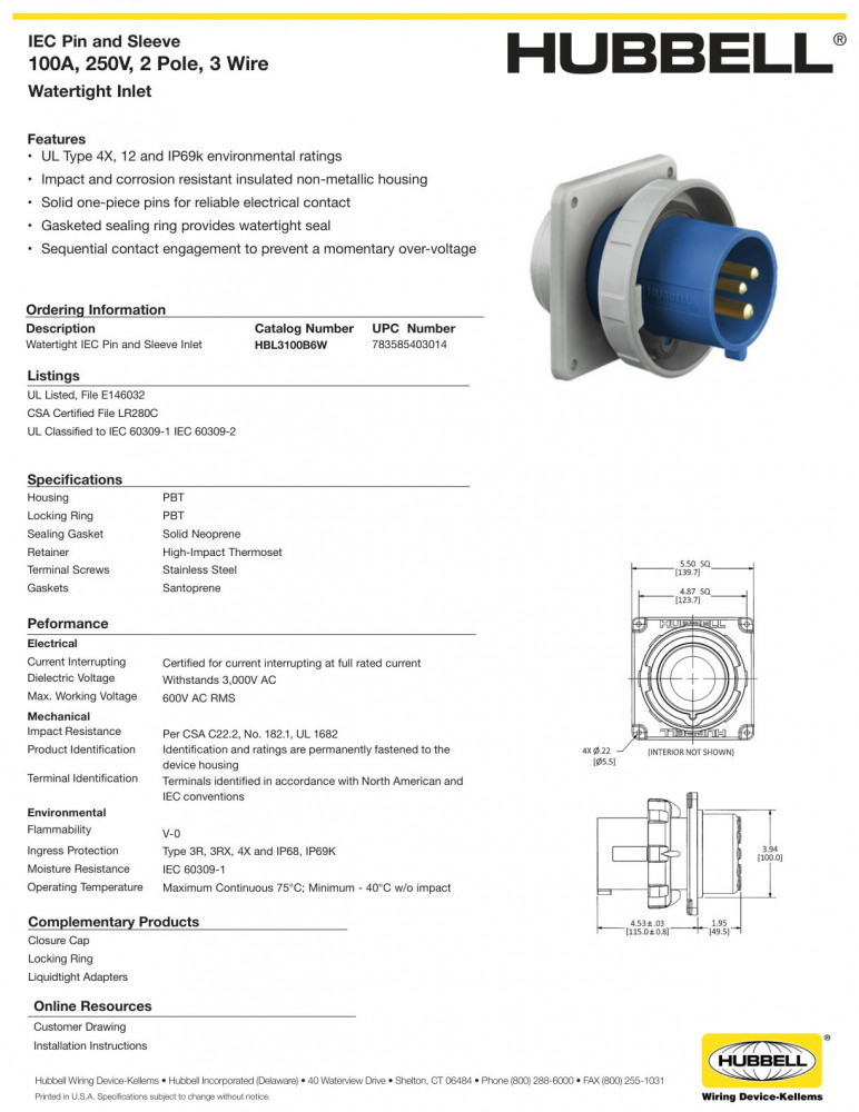 HBL3100B6W product documentation image 1