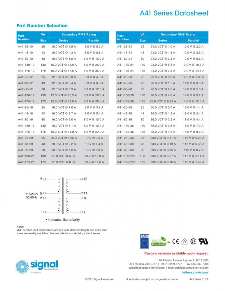 Bel Fuse A41 Series transformer datasheet page 2