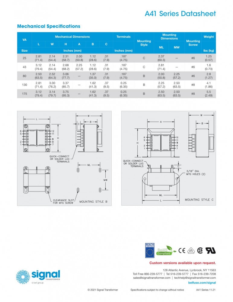 Bel Fuse A41 Series transformer datasheet page 3