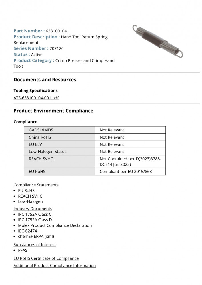 Tooling specification document image 1 for Molex 638100104