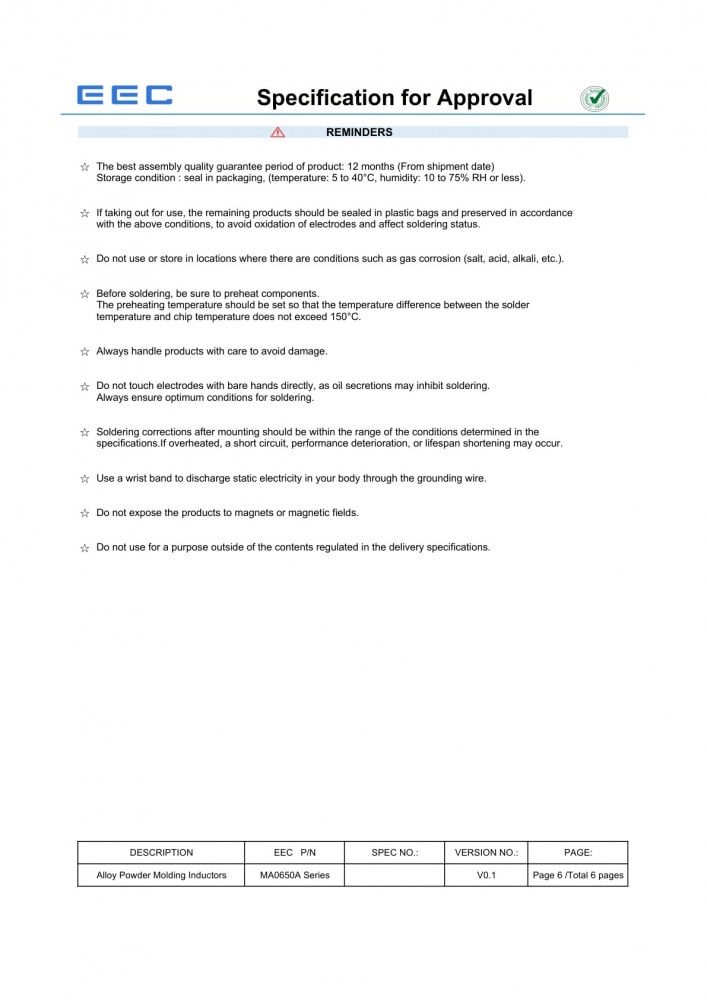 EEC MA0650A Series additional document page