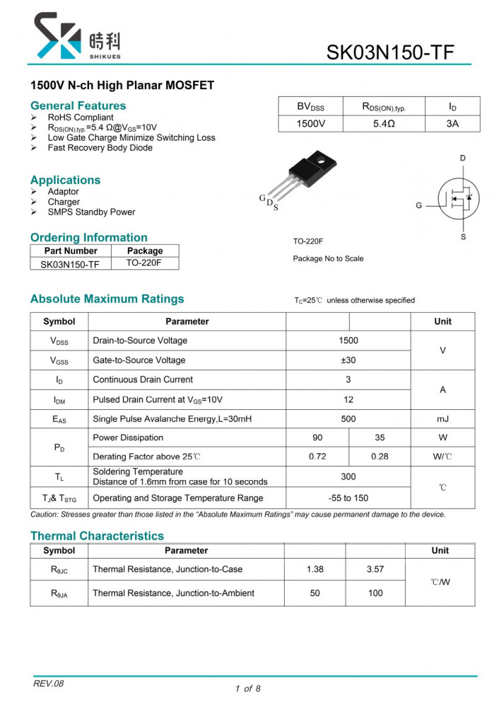 SK03N150-TF datasheet page 1