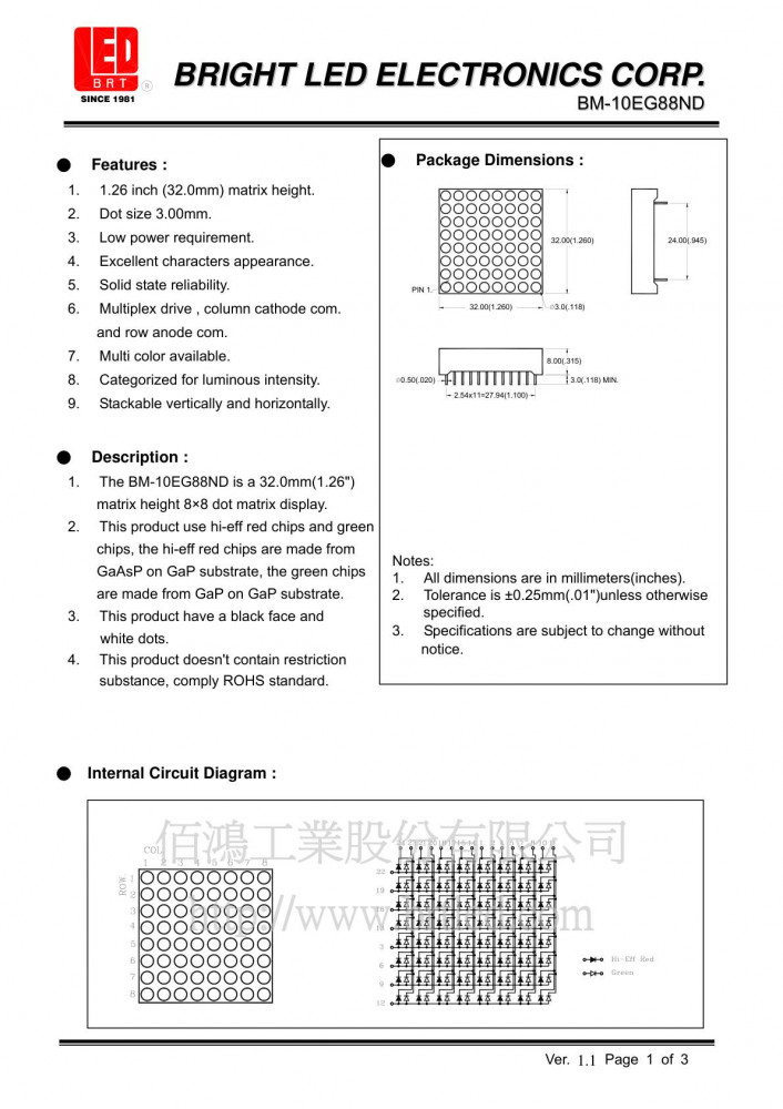 BM-10EG88ND package dimensions, datasheet page 1