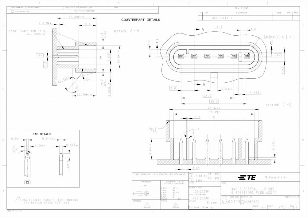 TE Connectivity 282090-1 controlled drawing page 2