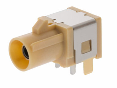 50 Ohms, FAKRA Jack, Right-Angle, Through-Hole, Gold (Au) Plated Contacts, Keying Option F, Brown, Tape and Reel