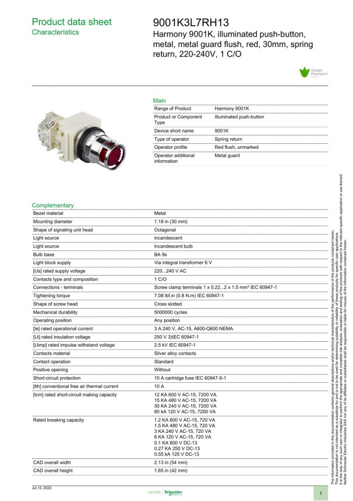9001K3L7RH13 technical document page 1