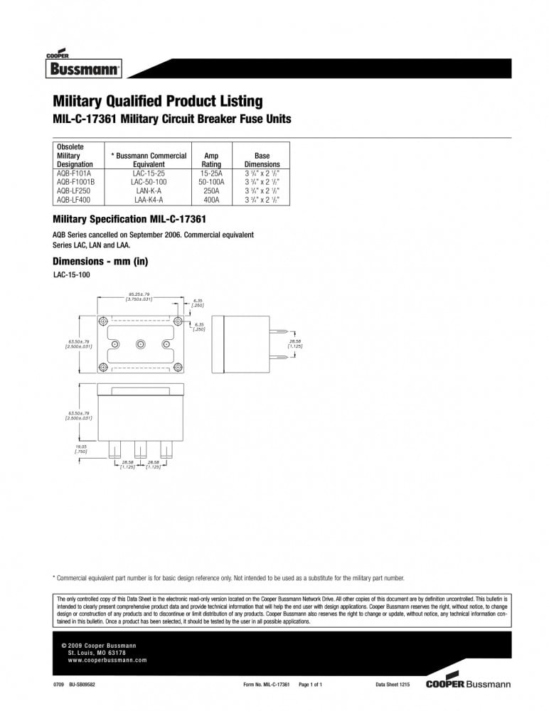 LAC-50-100 MIL-C-17361 product listing and dimensions reference
