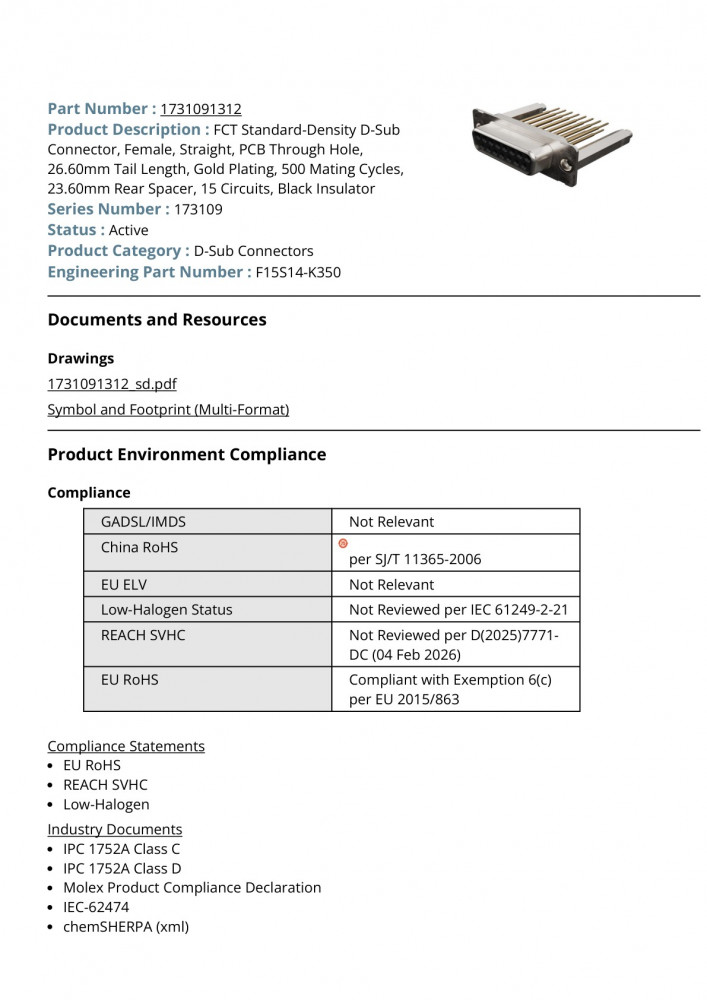 MOLEX 1731091312 drawing preview, page 1