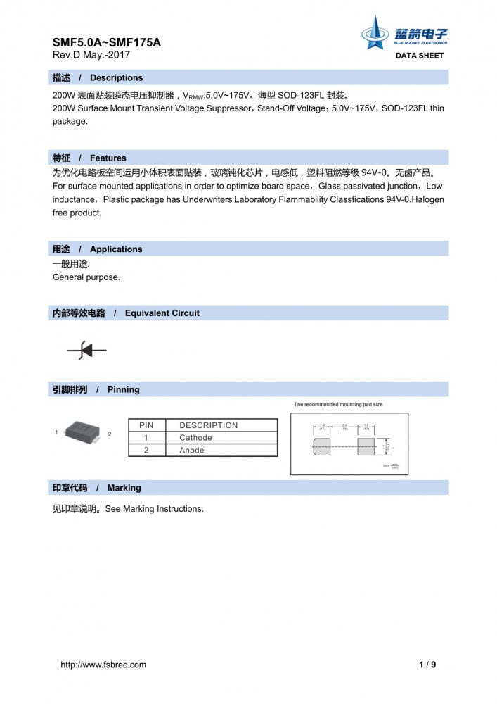 SMF15A datasheet page 1