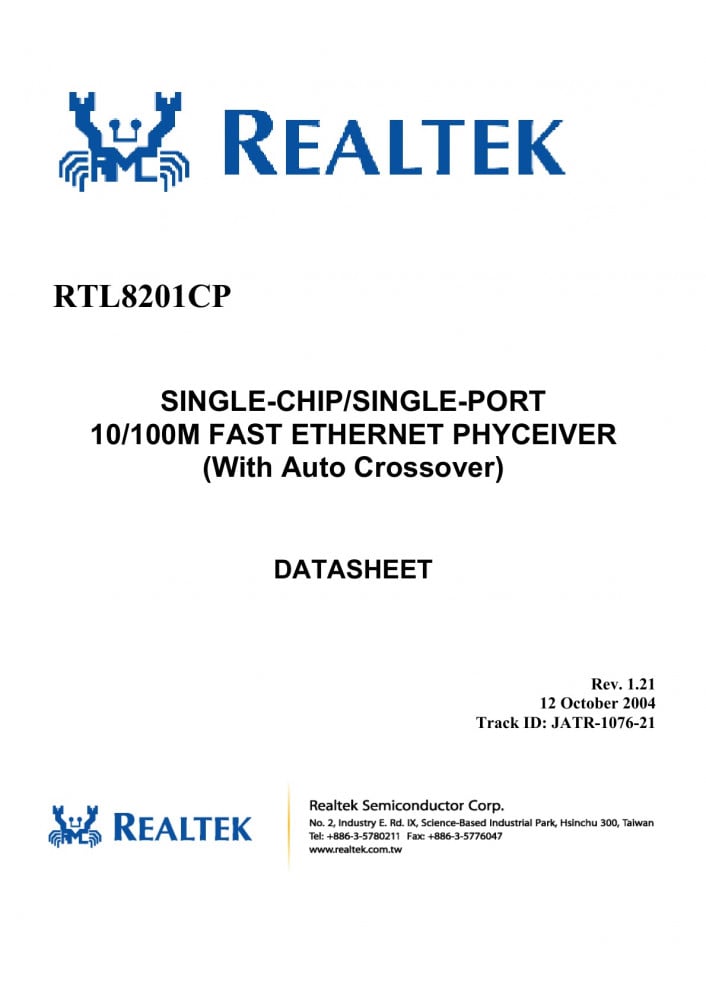 RTL8201CP datasheet page 1