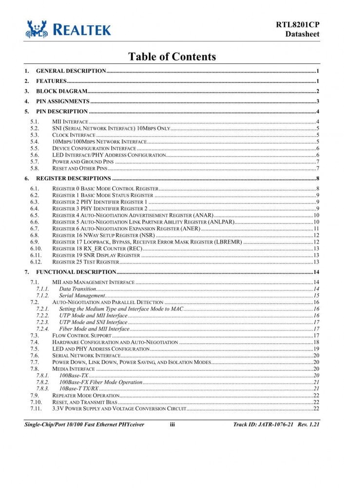 RTL8201CP datasheet page 3