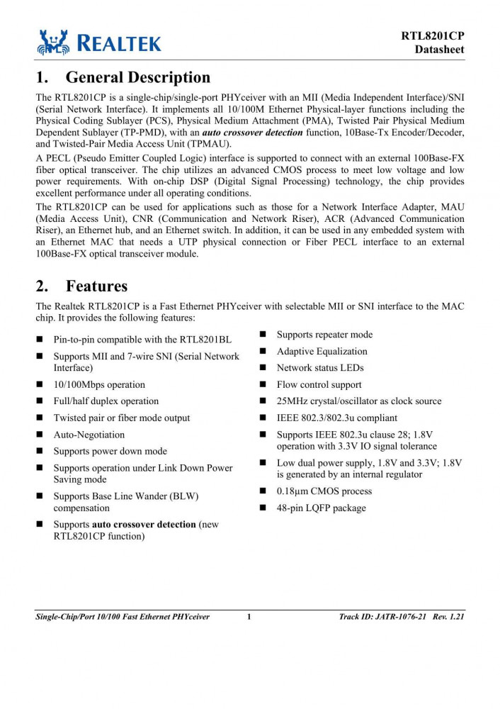 RTL8201CP datasheet page 6