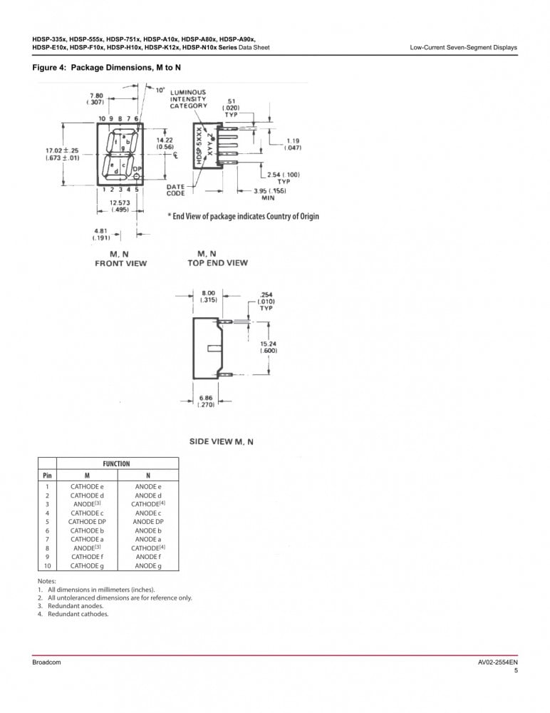 HDSP low-current display datasheet page 5
