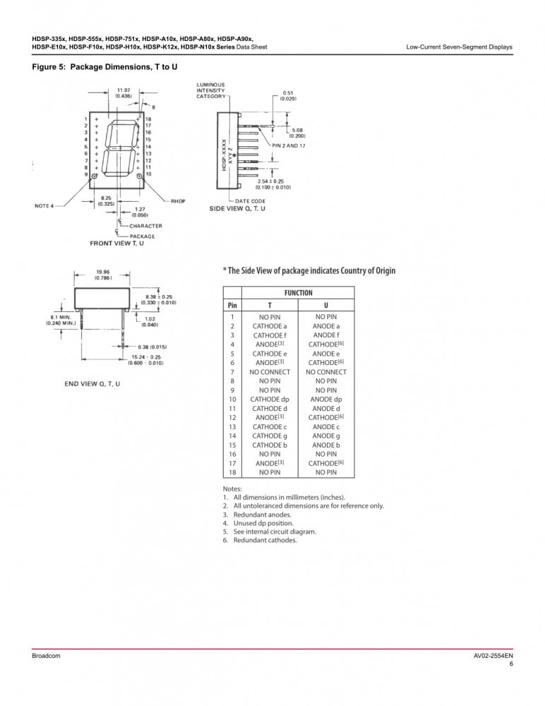 HDSP low-current display datasheet page 6