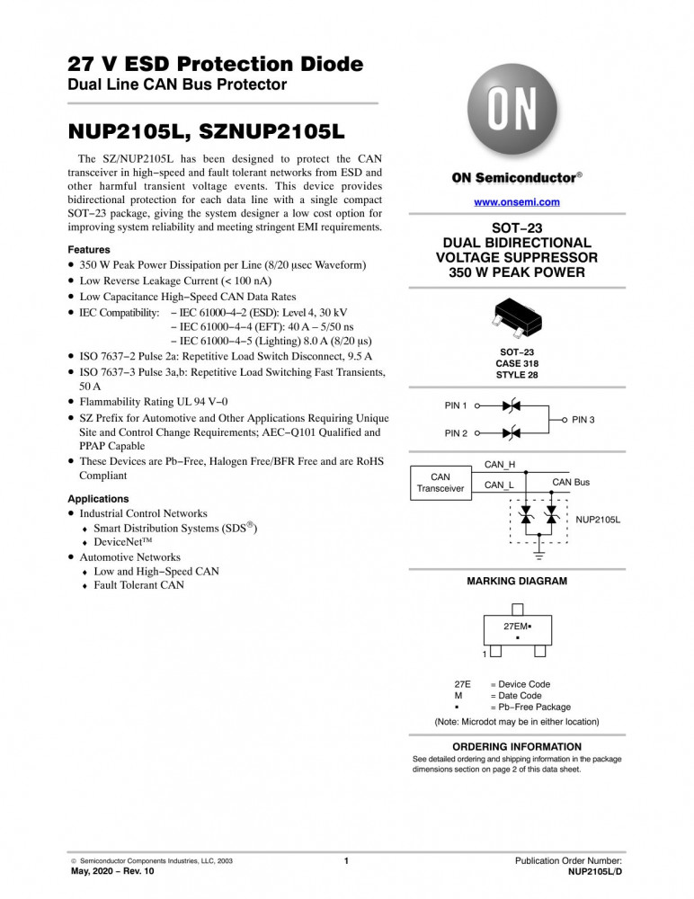 SZNUP2105LT3G datasheet page 1