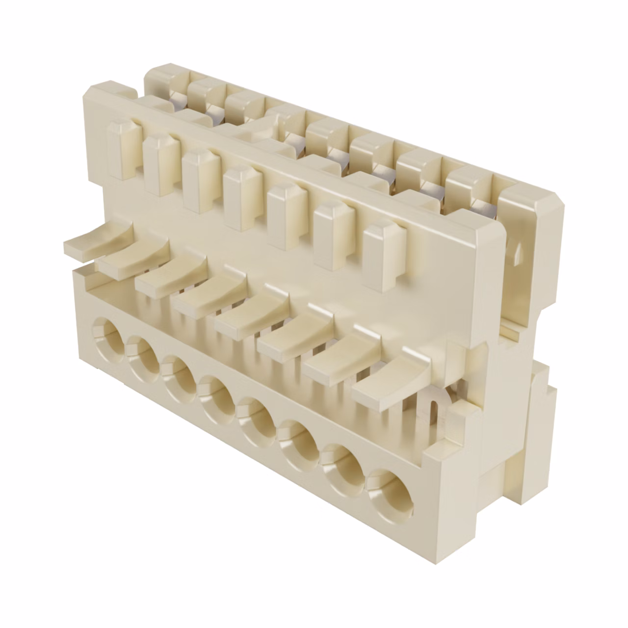 Appli-Mate RAST 2.5 Connector, 2.50mm Pitch, Female, 8 Circuits, Positions A and I Removed, Polarizing Rib Between 3/4, Locking Pips, Open Endwalls, Tin Plating for sale