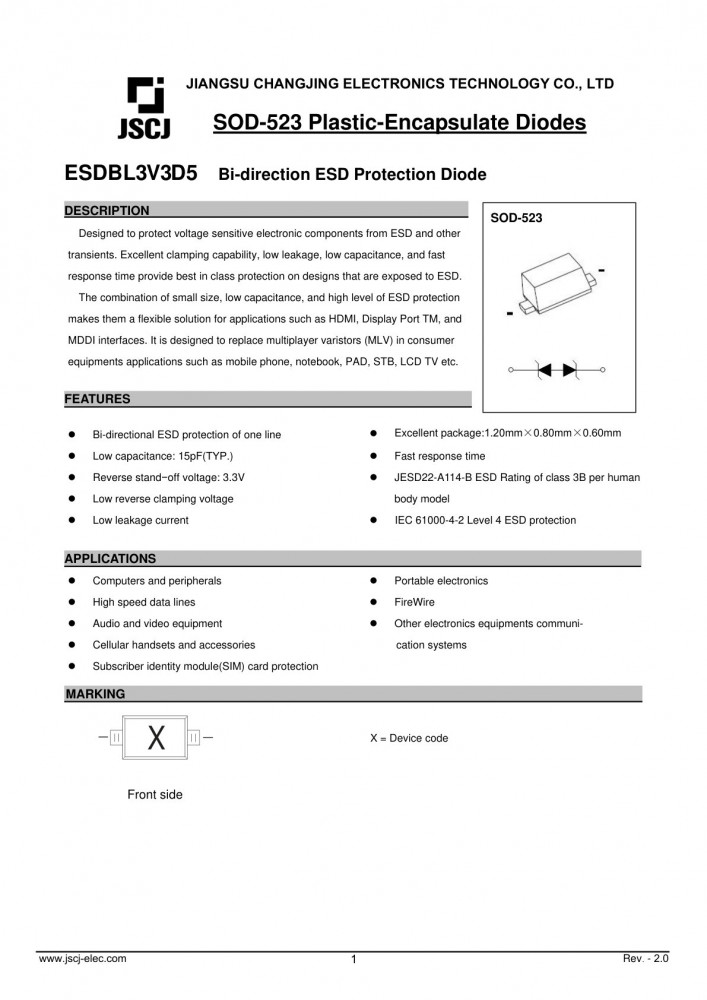 ESDBL3V3D5 datasheet page 1