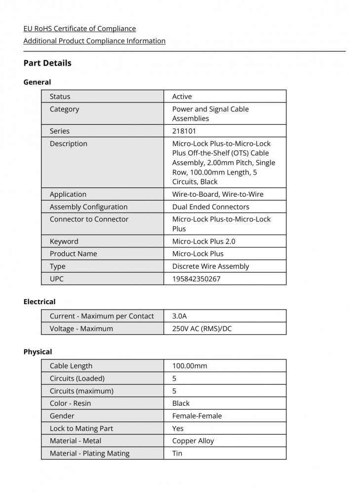MOLEX 2181011051 product drawing, page 2