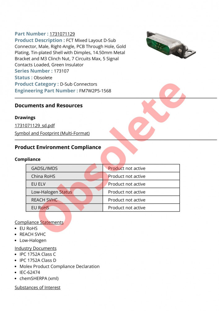 MOLEX 1731071129 technical document preview, page 1