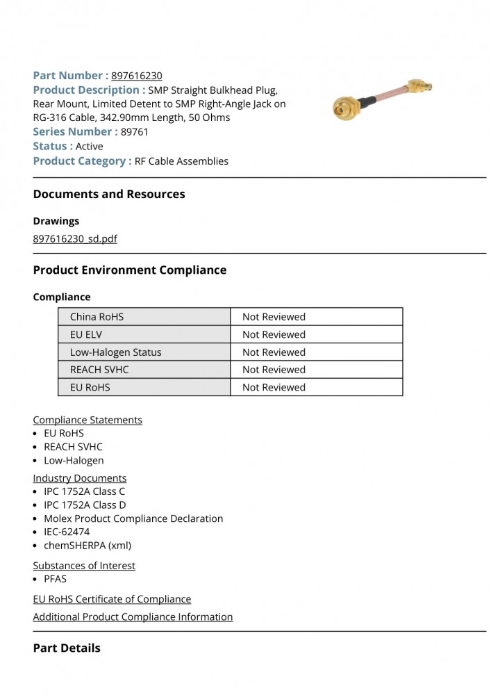 MOLEX 897616230 technical drawing, page 1