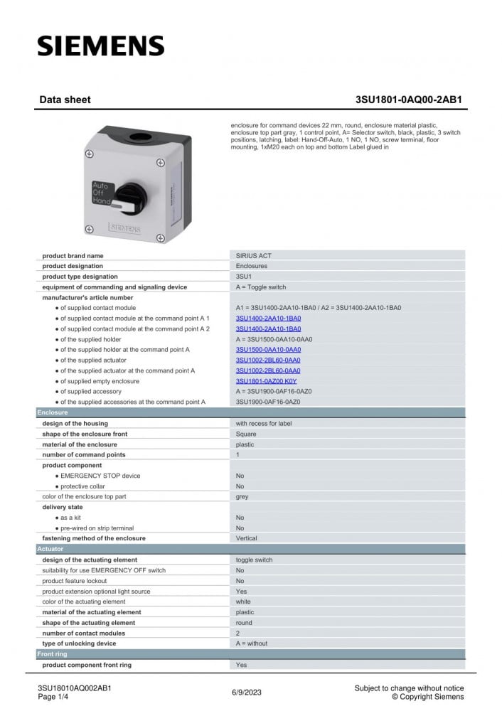 3SU18010AQ002AB1 technical document page 1