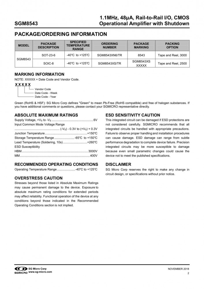 SGM8543 datasheet page 2