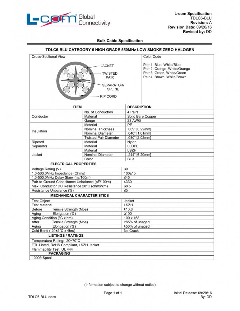 TDLC6-BLU technical specification document preview