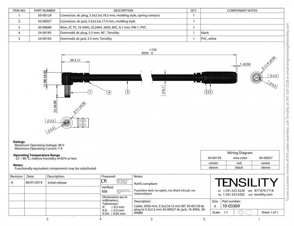 Tensility International 10-03369 cable assembly drawing