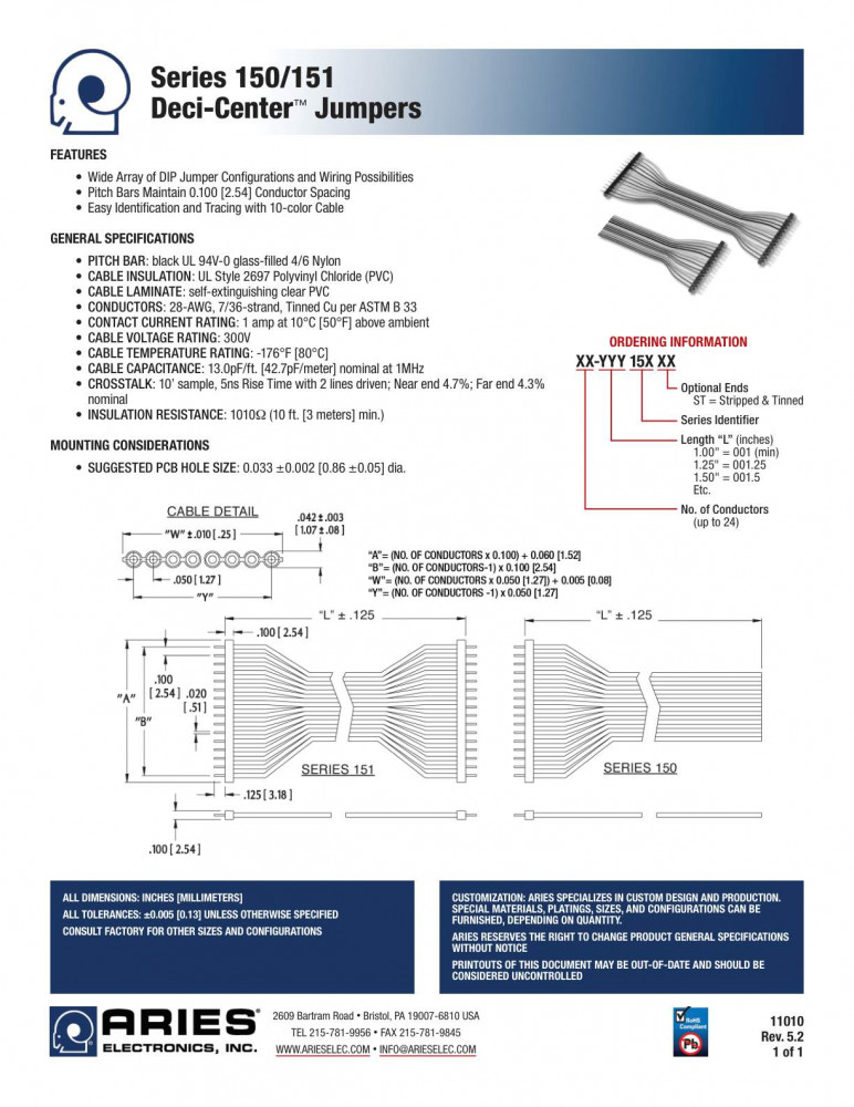 Aries Electronics 11010 product documentation page