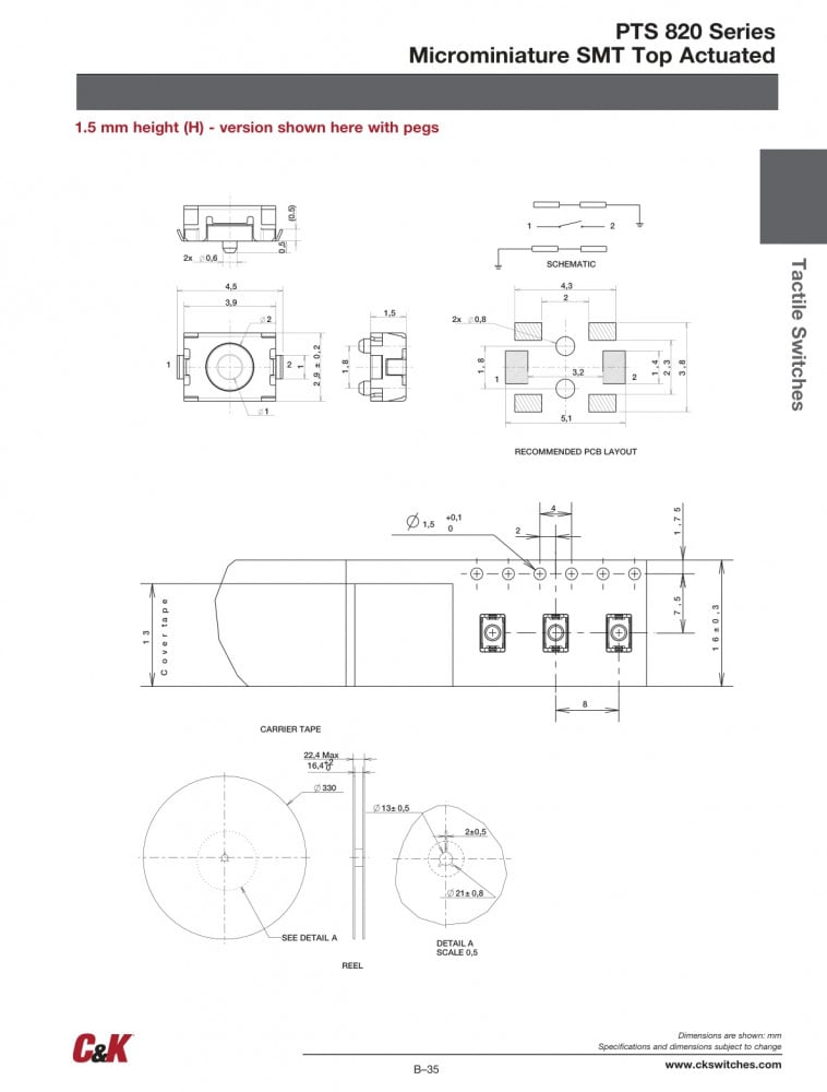 C&K PTS820 product documentation page 3