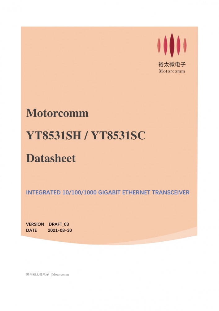 YT8531SC datasheet page 1