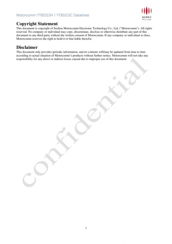 YT8531SC datasheet page 2