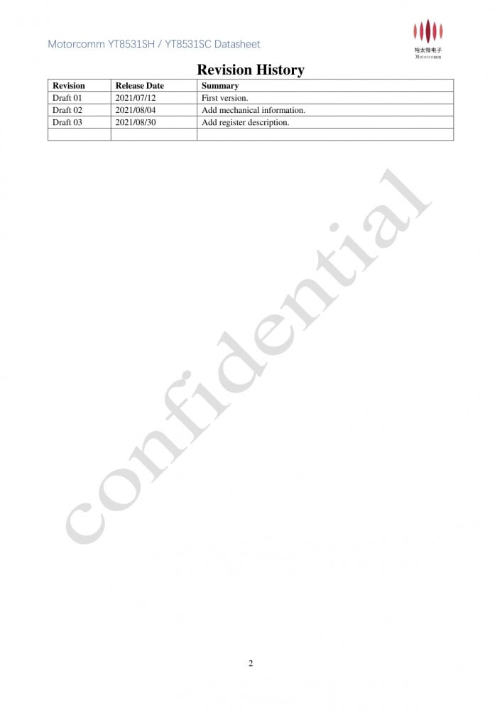 YT8531SC datasheet page 3