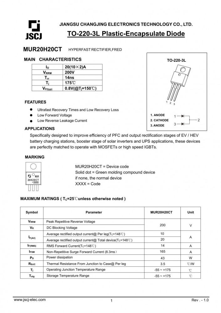 MUR20H20CT datasheet page 1