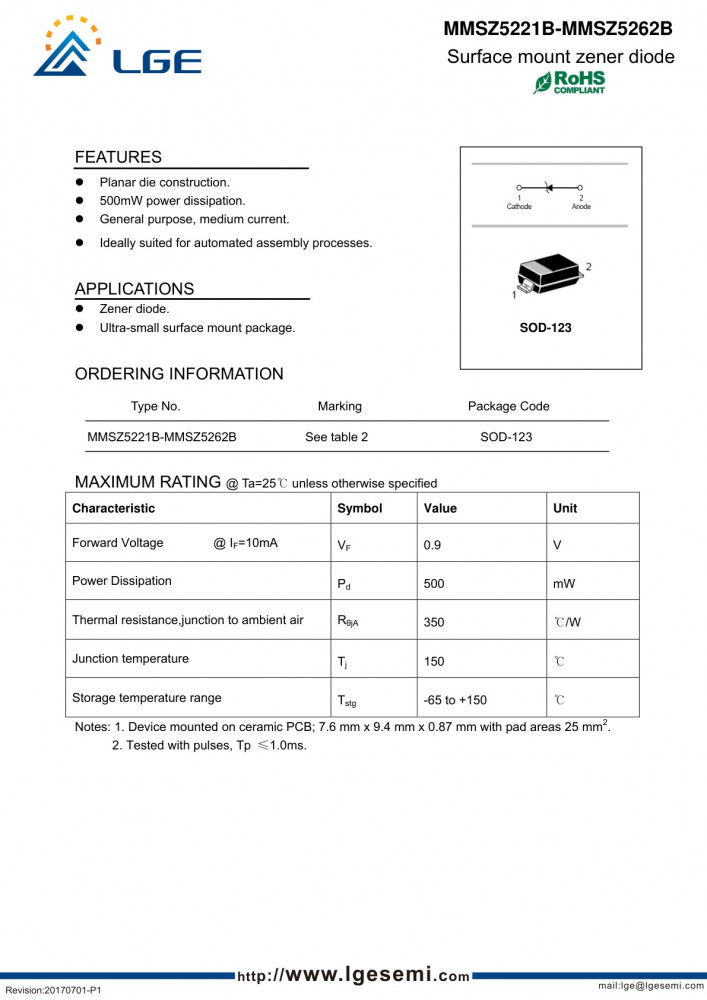 MMSZ5237B datasheet page 1