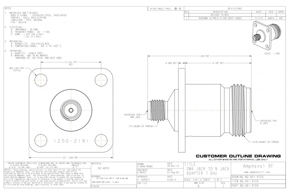 Amphenol 901-9720 customer outline drawing