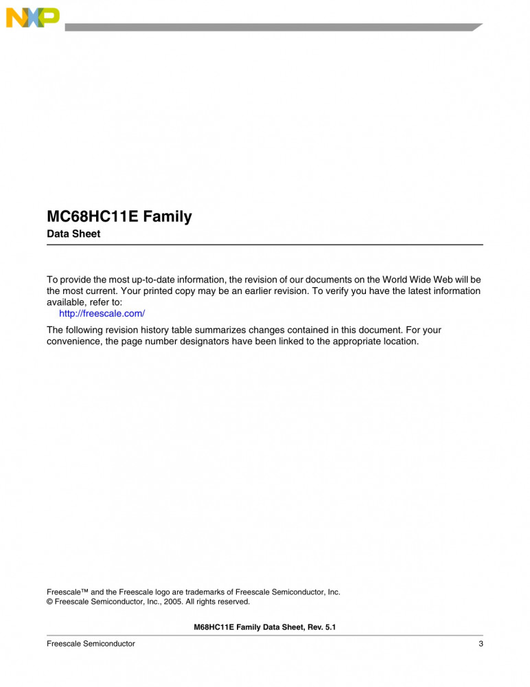 M68HC11E data sheet page 3