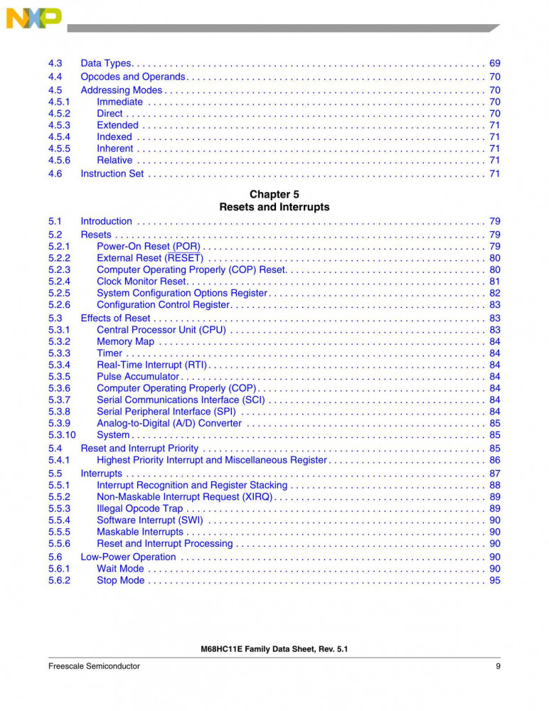 M68HC11E data sheet page 9