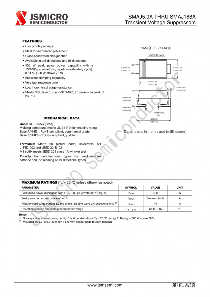 SMAJ5.0A-JSM datasheet page 1