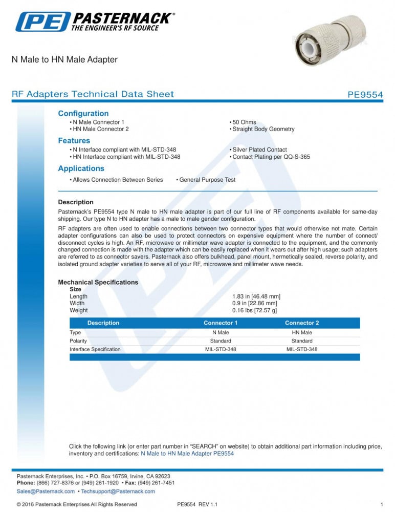 PE9554 technical document page 1