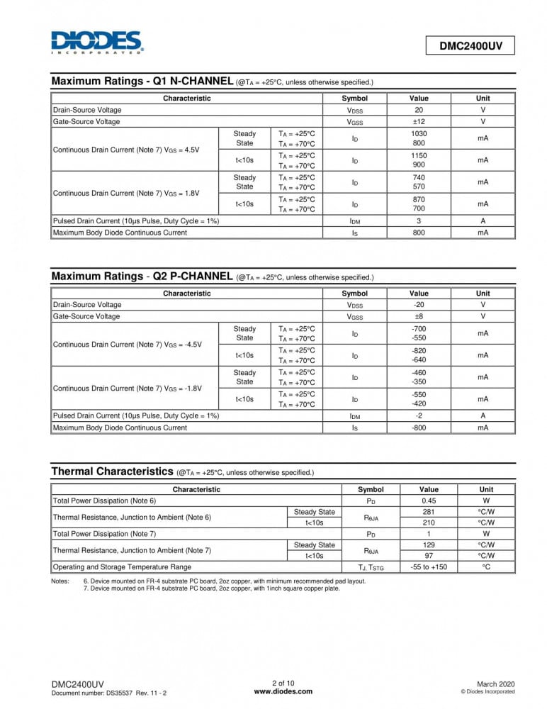 DMC2400UV-7 datasheet page 2