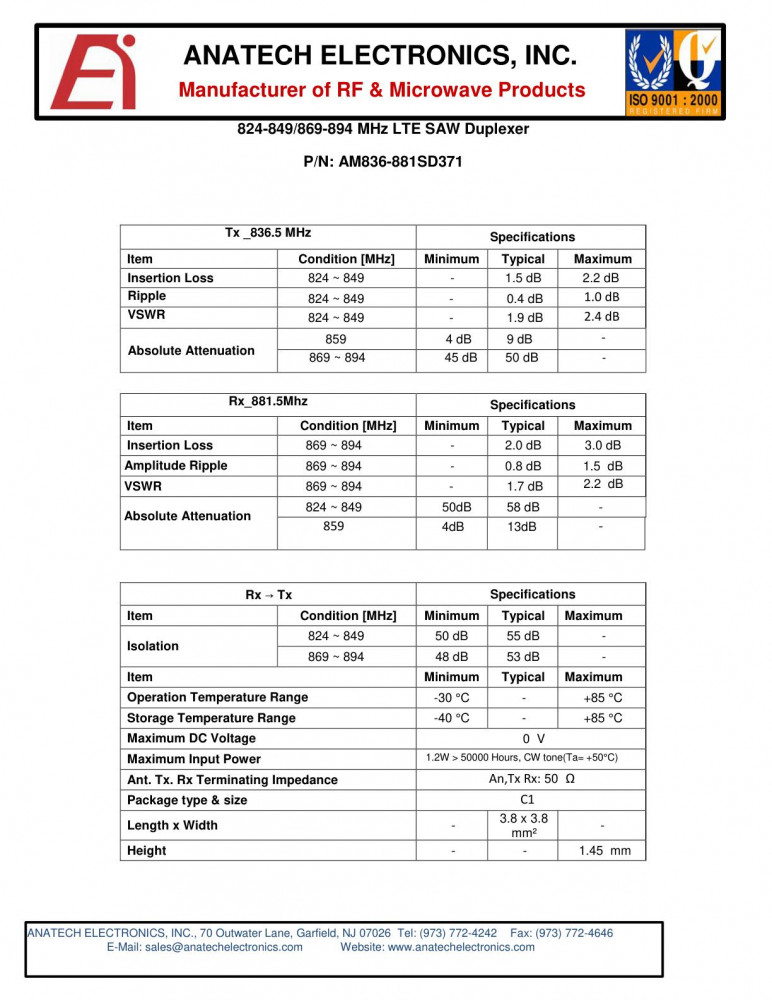 AM836-881SD371 datasheet page 1