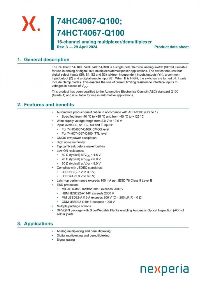74HC4067PW-Q100J datasheet page 1