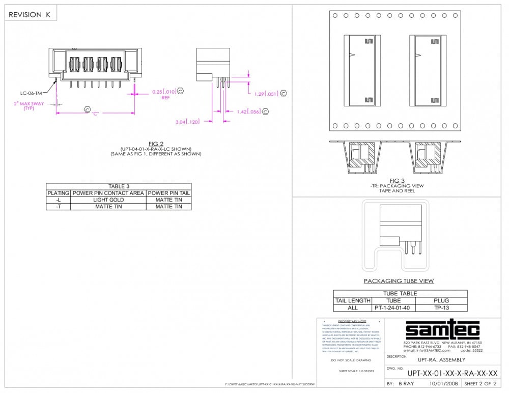 Samtec UPT-RA assembly drawing page 2