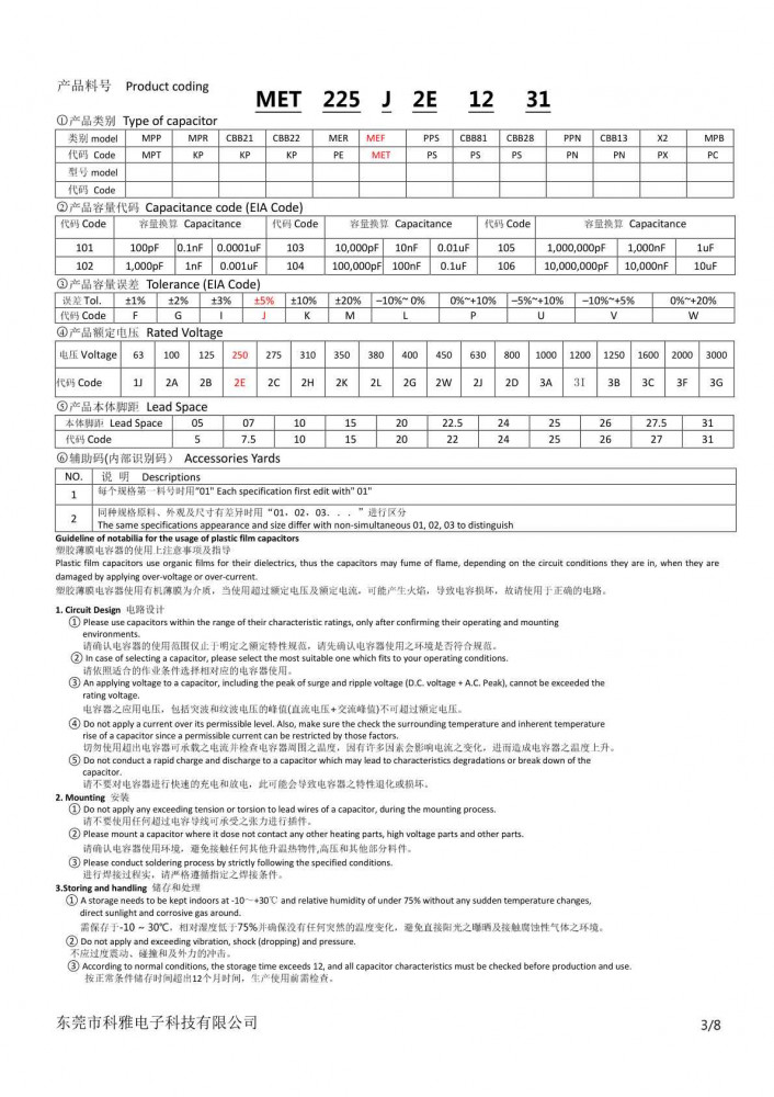 KYET MET225J2E1231 specification page 3