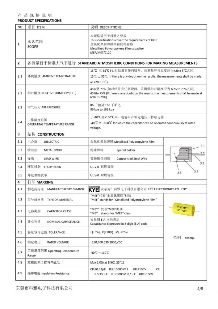 KYET MET225J2E1231 specification page 4