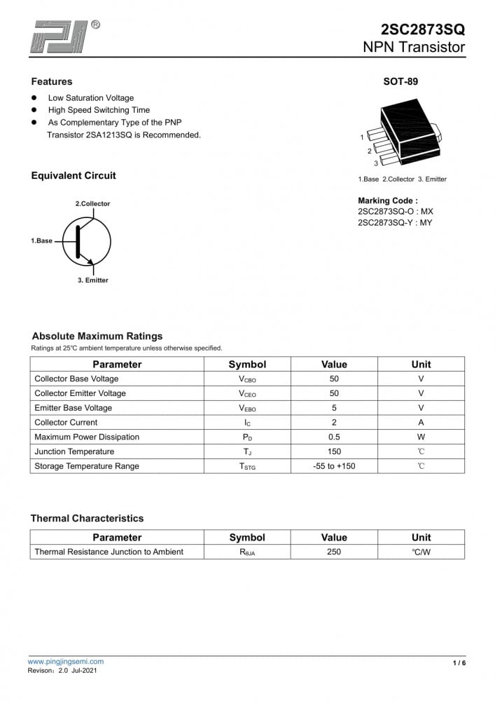 2SC2873SQ-Y datasheet page 1