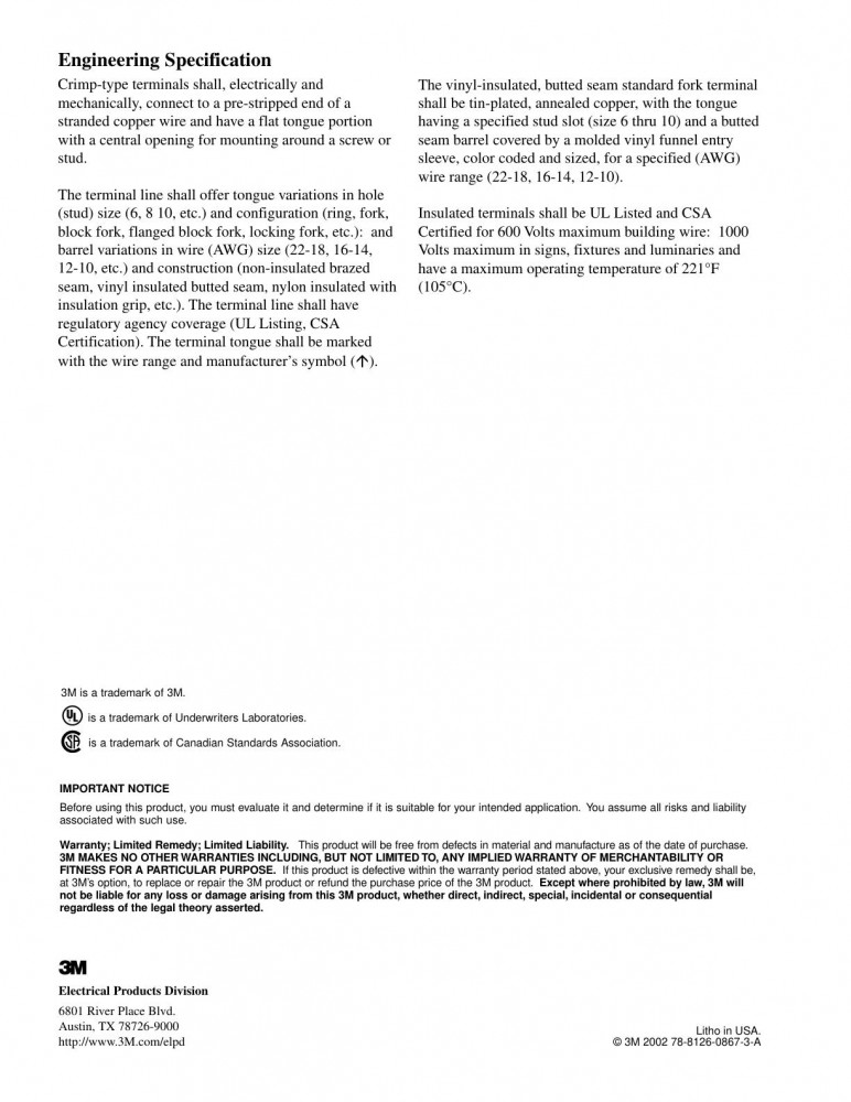 3M 94771 installation and engineering specification page