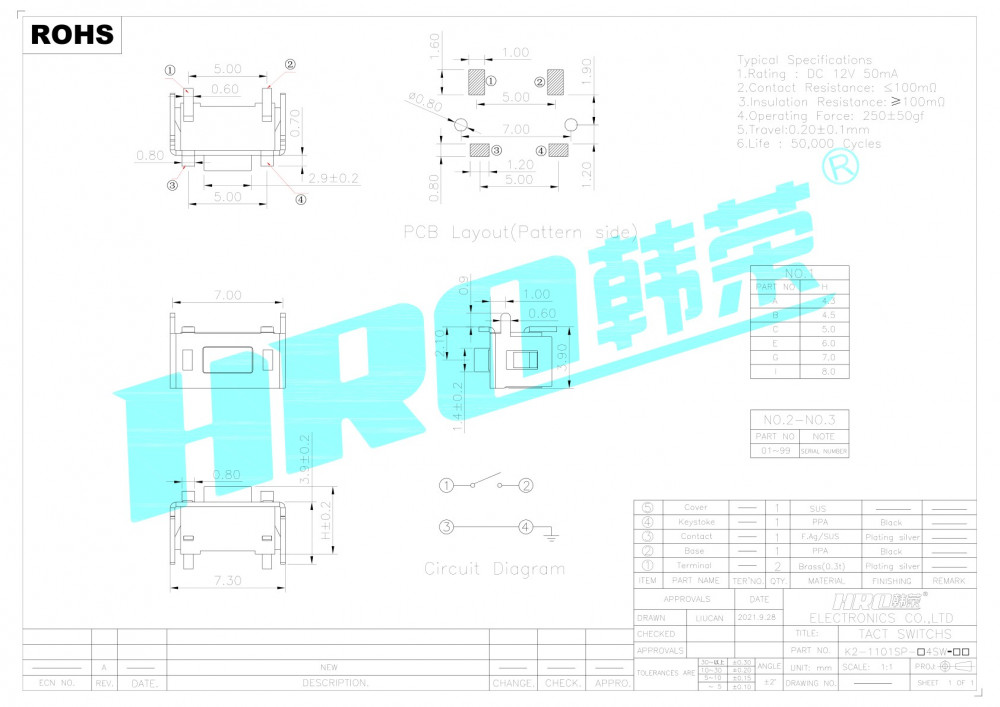 K2-1101SP-A4SW-01 technical drawing and specifications